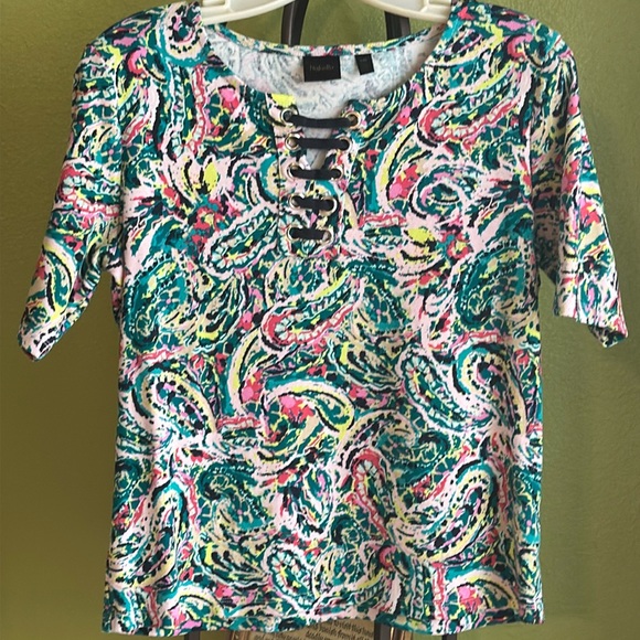 Rafaella | Tops | Rafaella Pinkgreen Paisley Short Sleeve T Shirt With ...